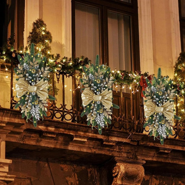 The Holiday Aisle® The Cordless Prelit Stairway Swag Trim Pre-Lit Christmas Teardrop Christmas ...